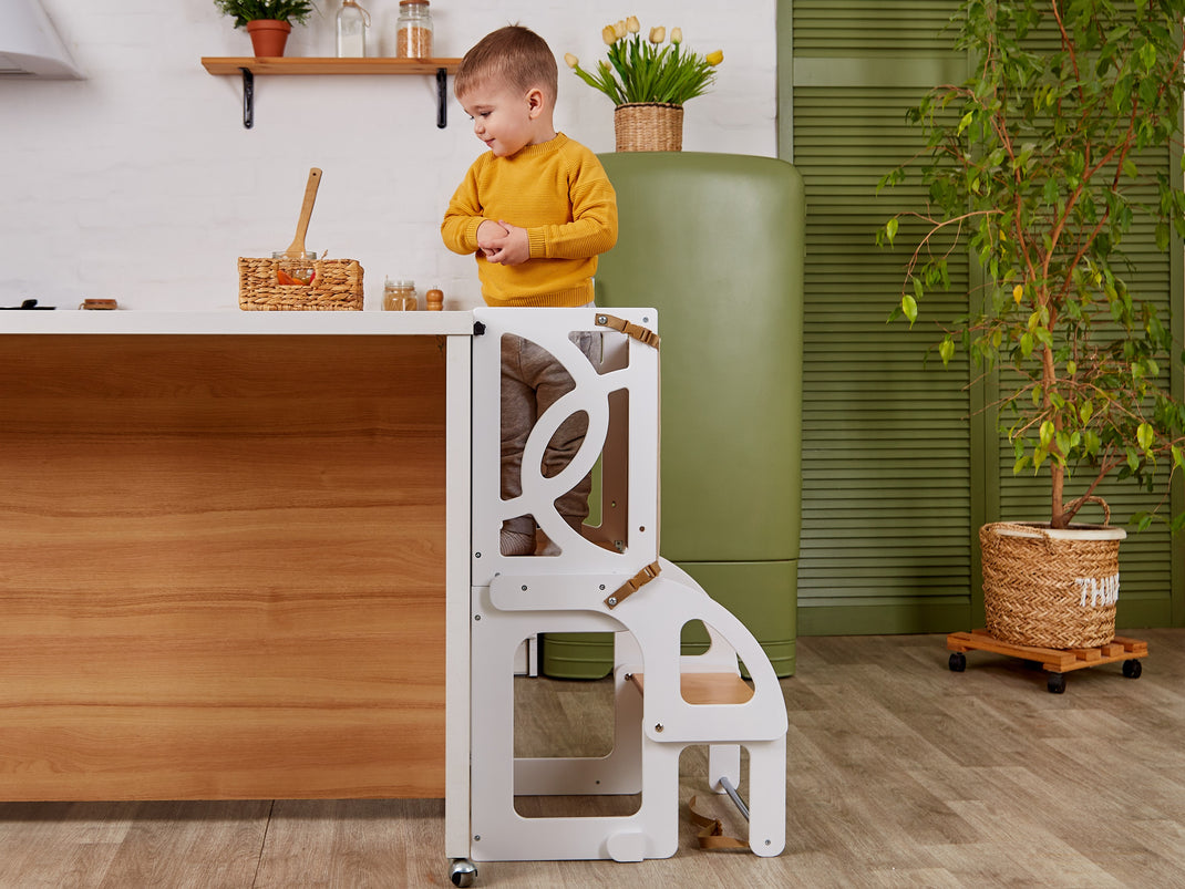 Convertible learning toddler tower with Seatback: Table, Chair, and Slide